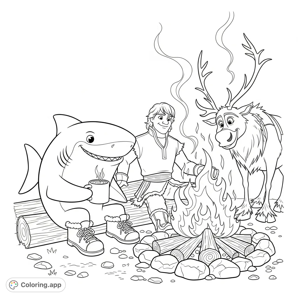 Shark, Kristoff, Sven Bonfire Night - Coloring.app