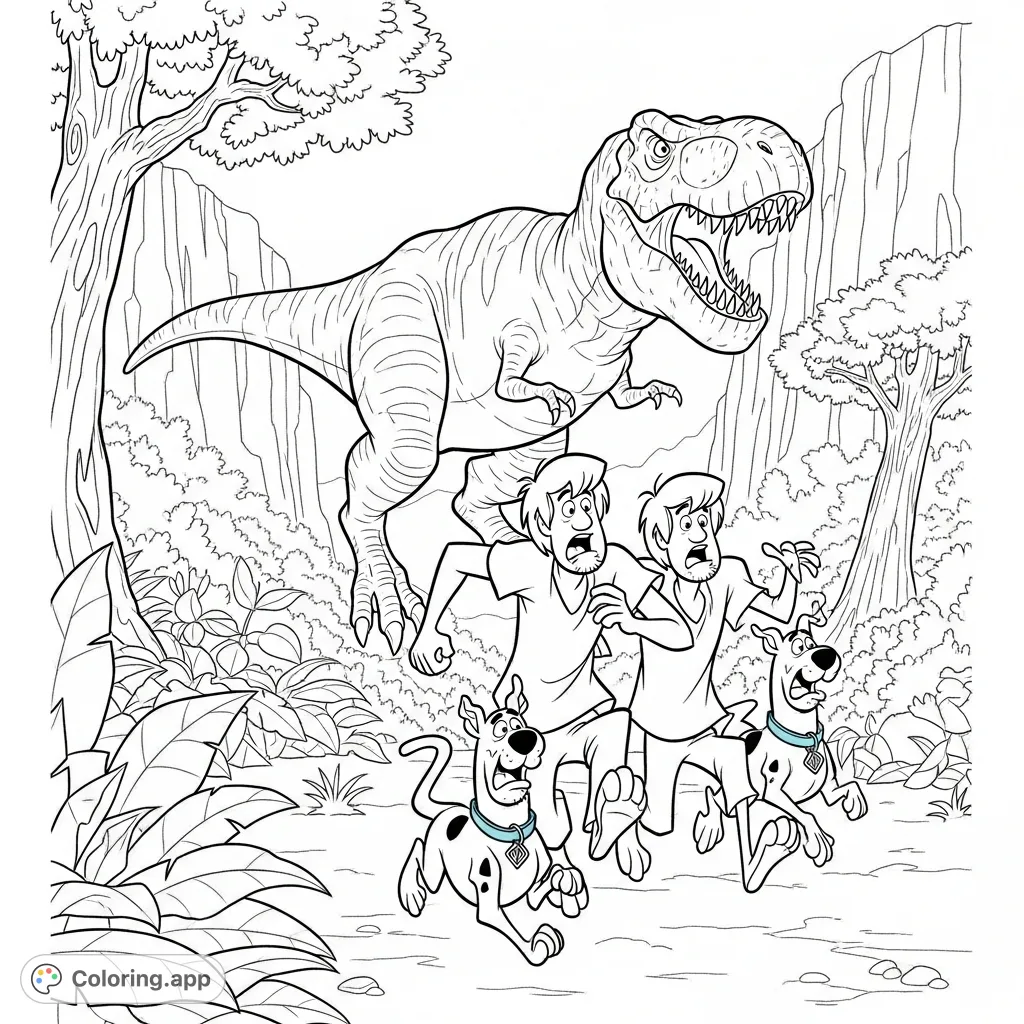 Scooby Doo Dinosaur Chase - Coloring.app