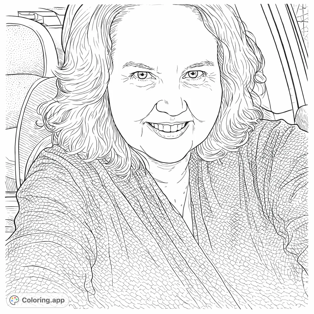 Woman's Radiant Smile in Car - Coloring.app
