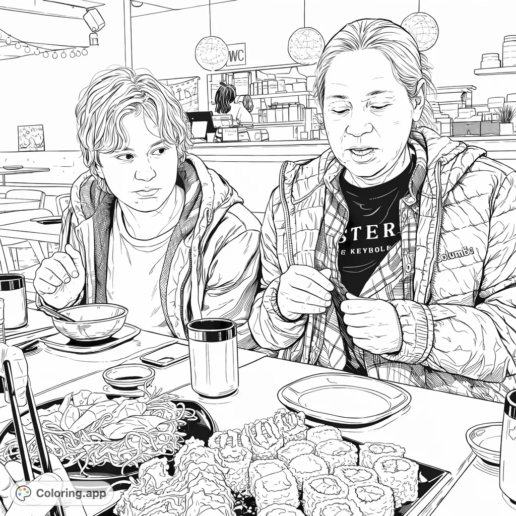 Enjoying Sushi Dinner - Coloring.app
