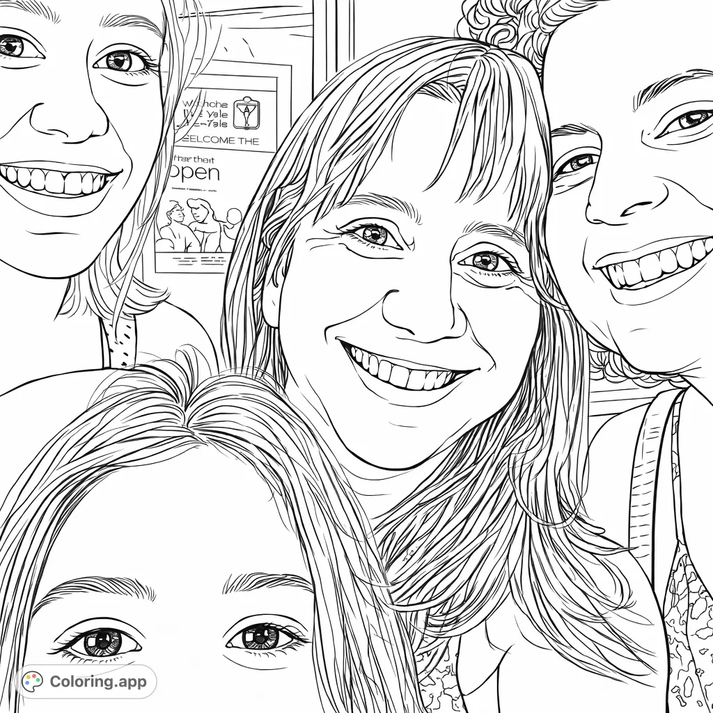 Smiling Faces Group Portrait - Coloring.app