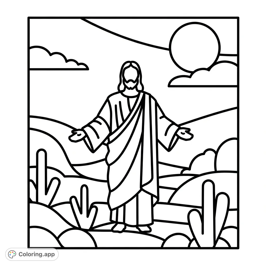 Jesus in Serene Landscape - Coloring.app