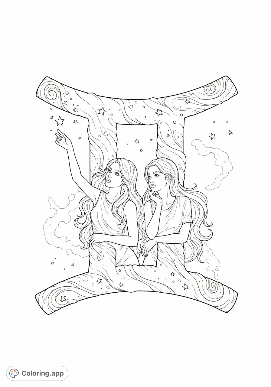 Ethereal Gemini Twins Cosmos - Coloring.app