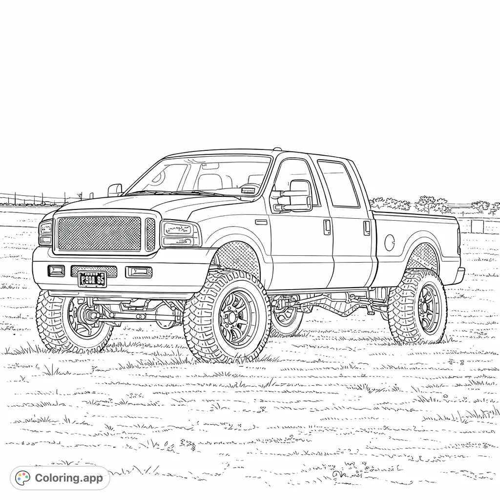 Lifted Truck in Field - Coloring.app