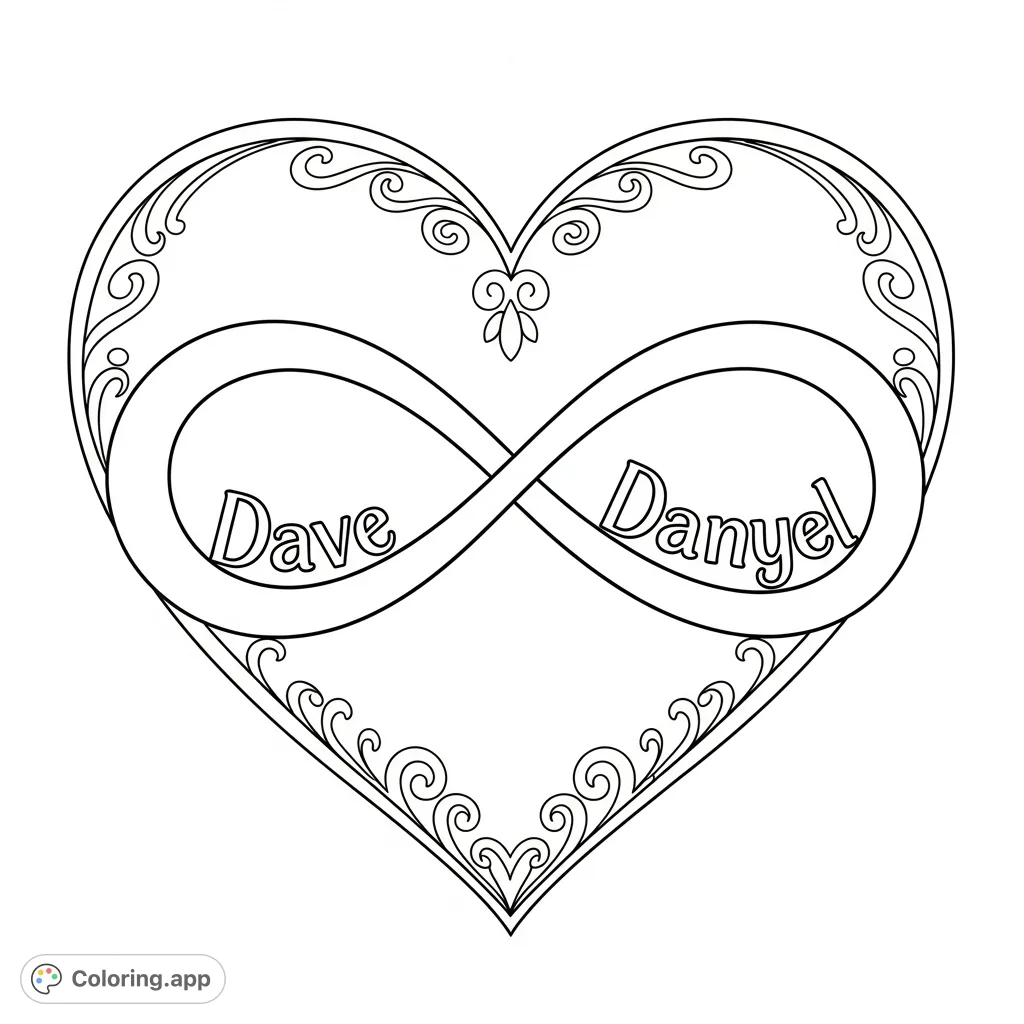 Infinity Love Heart Names - Coloring.app