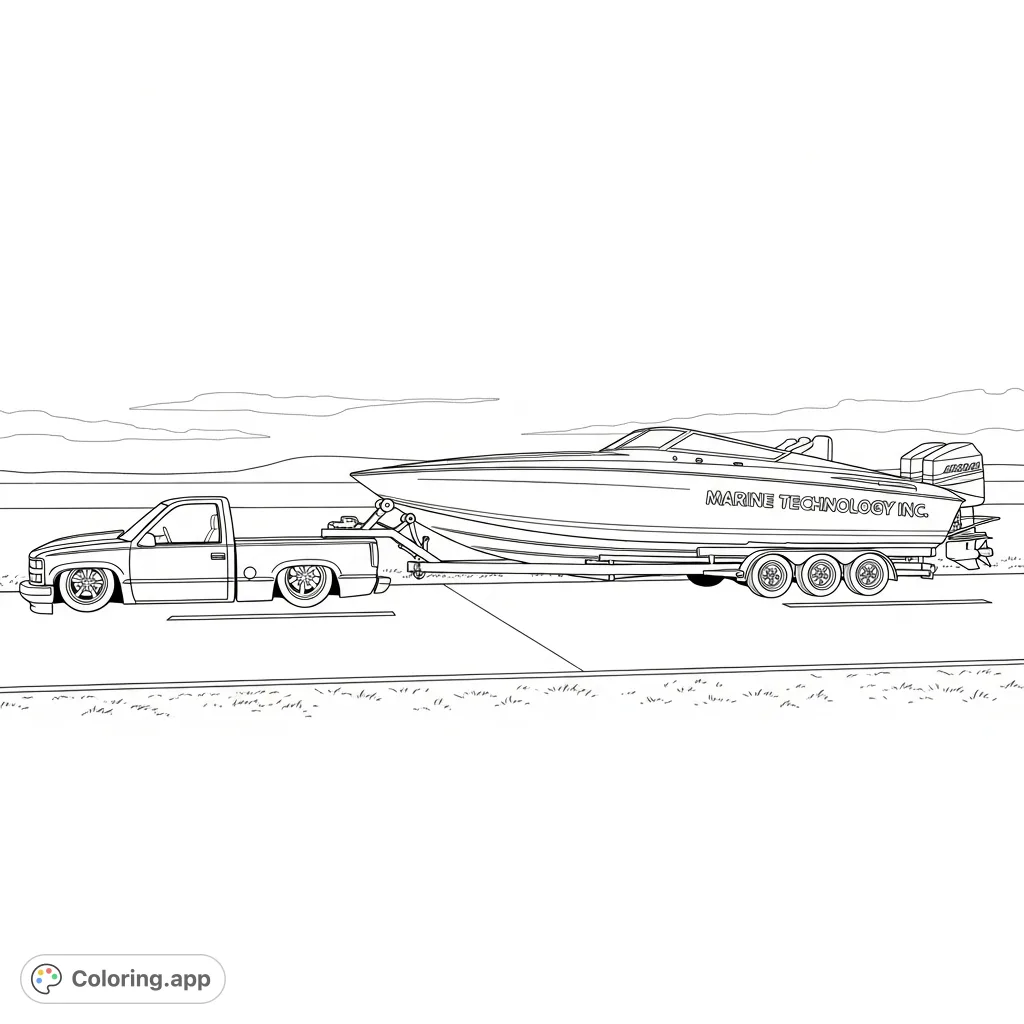 Slammed Chevy Truck Race Boat - Coloring.app