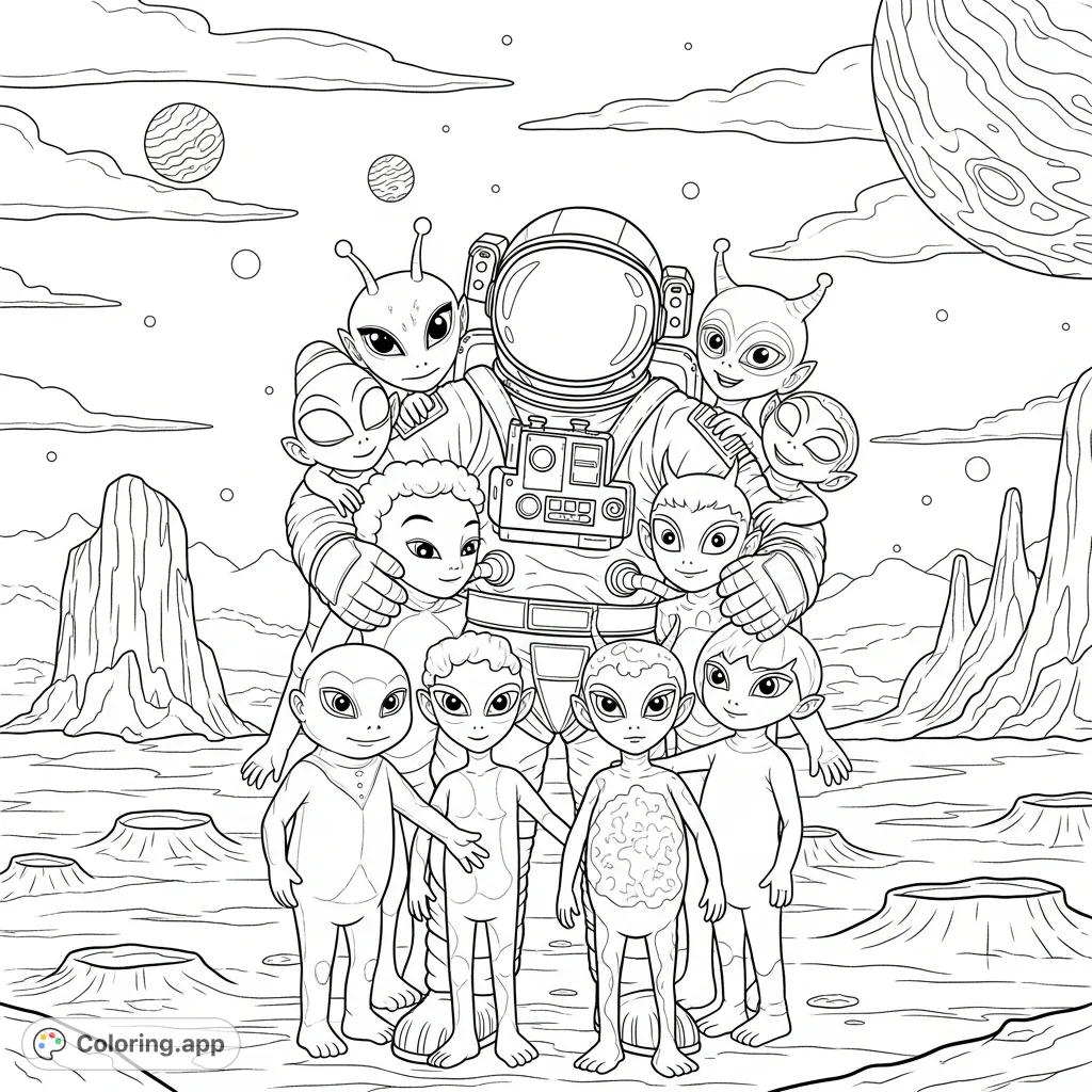 Astronaut's Alien Embrace - Coloring.app