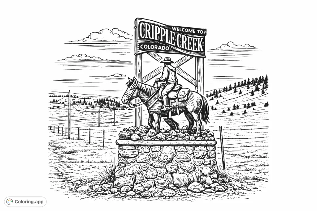 Cripple Creek Gateway Scene - Coloring.app