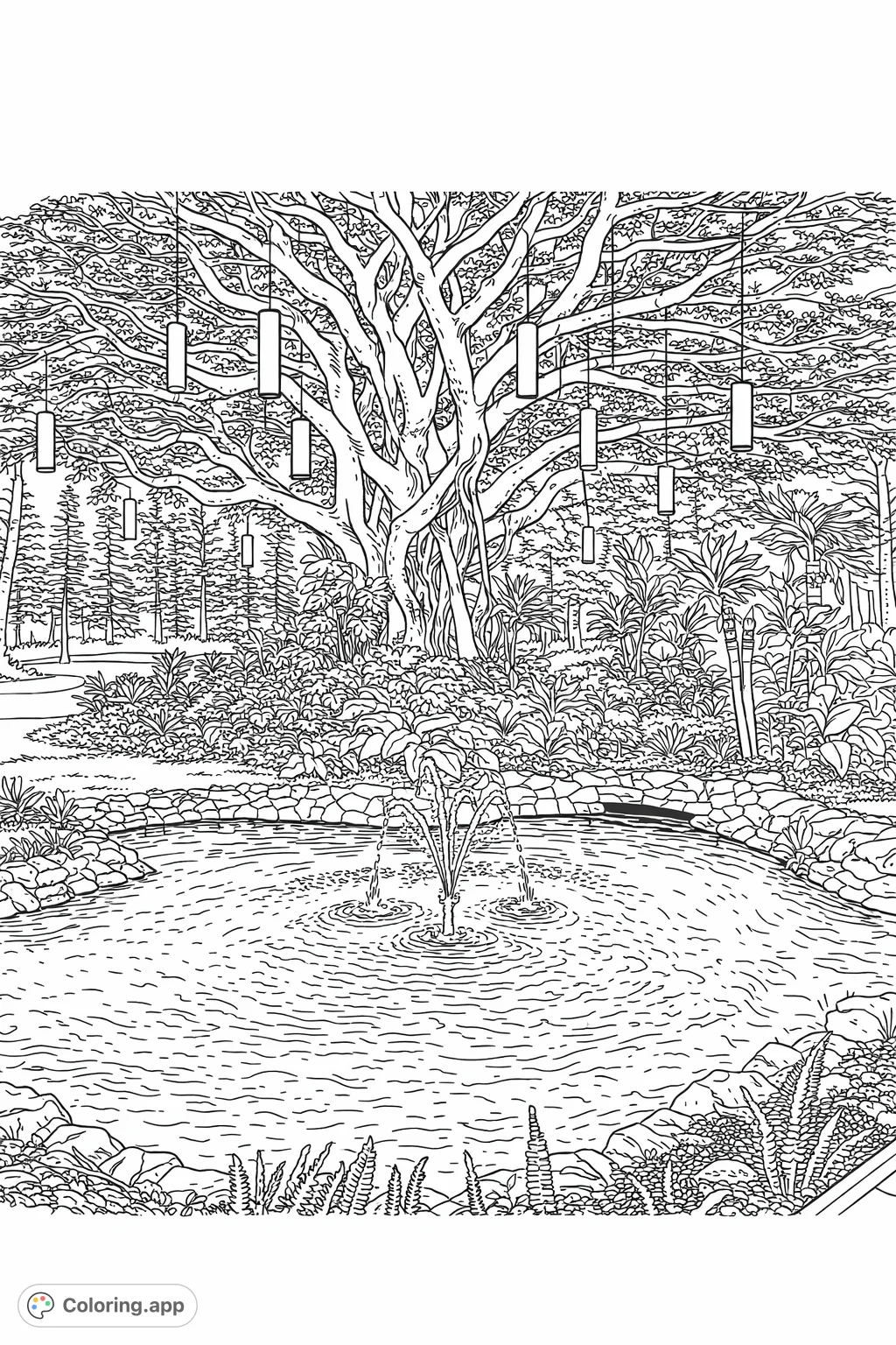 Grand Tree and Tranquil Pond - Coloring.app