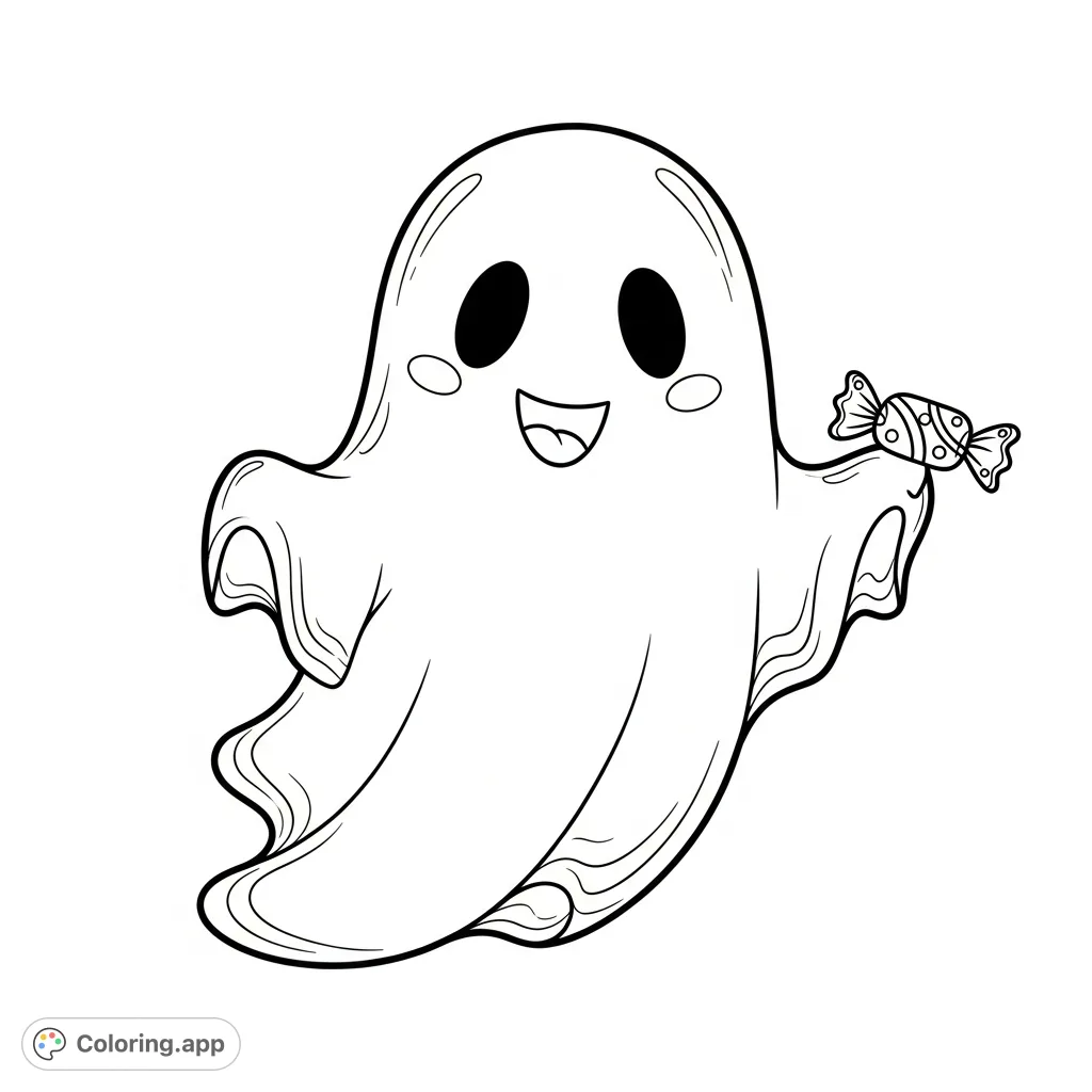 Happy Ghost Holding Candy - Coloring.app