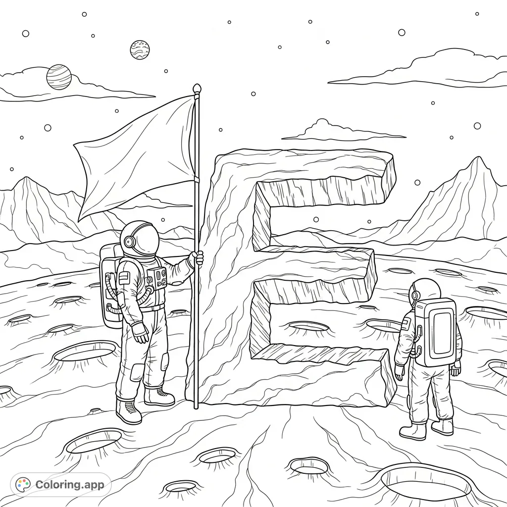 Astronauts on Planet E - Coloring.app