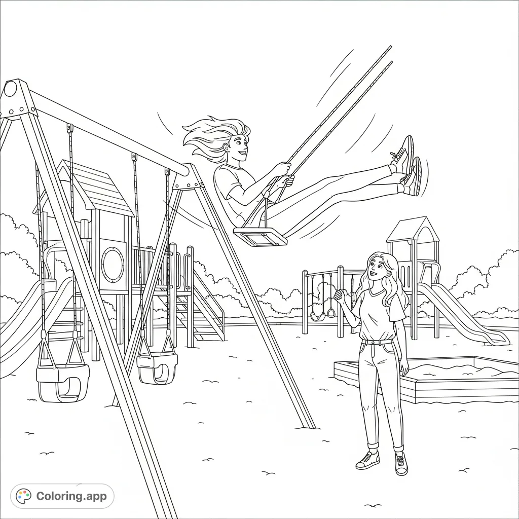Friends Swinging High - Coloring.app