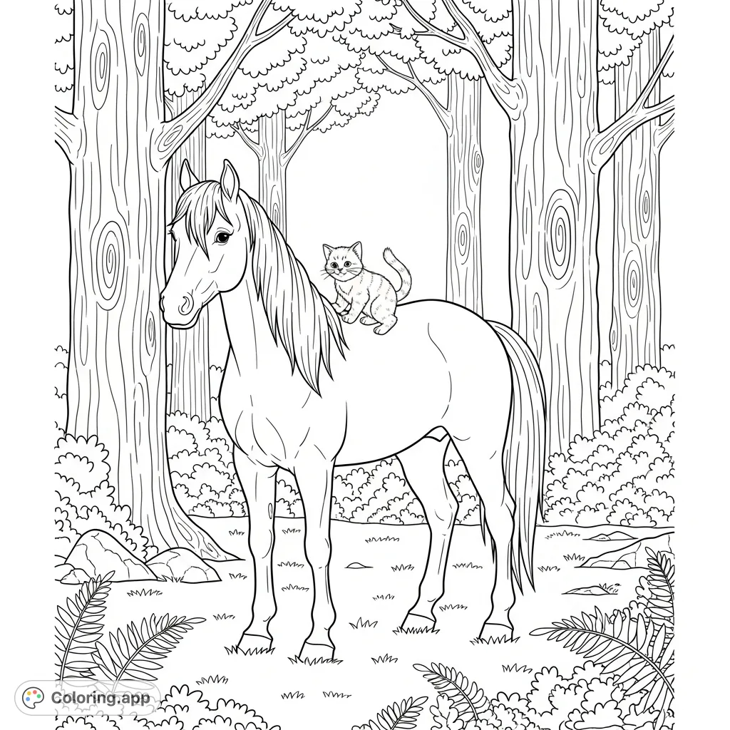 Forest Friends: Horse and Kitten - Coloring.app
