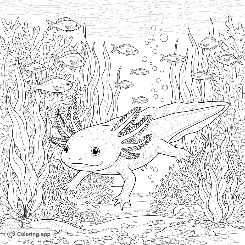 Cute Axolotl Underwater Adventure - Coloring.app