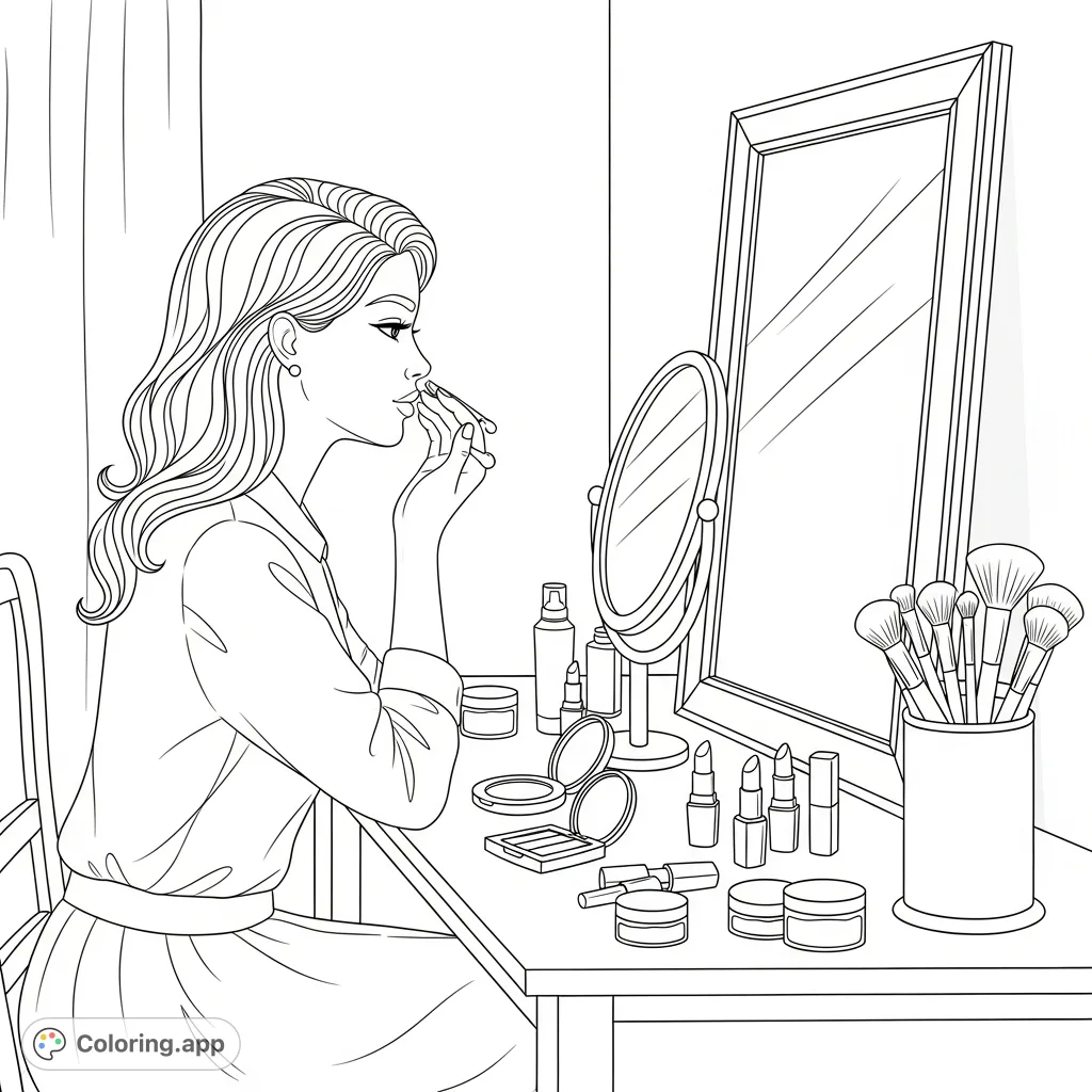 Girl at Dressing Table - Coloring.app