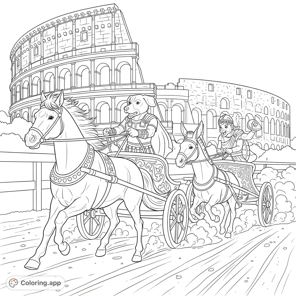 Colosseum Animal Chariot Race - Coloring.app