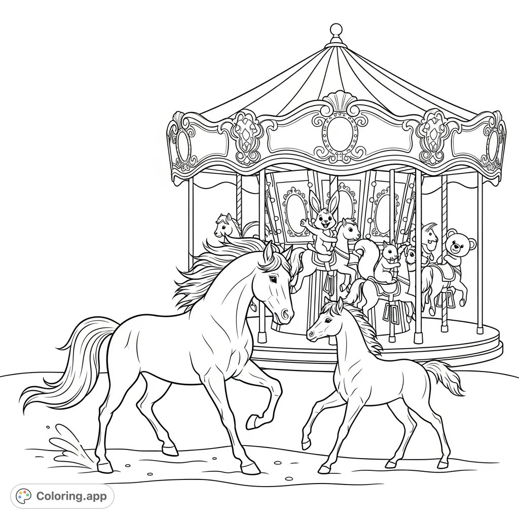 Galloping Equines and Carousel Friends - Coloring.app