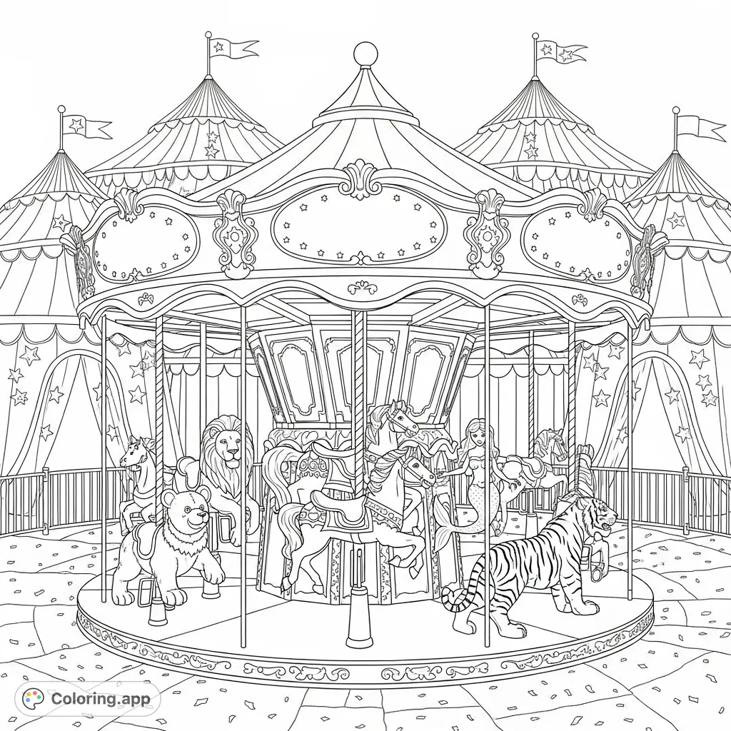 Ornate Carnival Carousel - Coloring.app