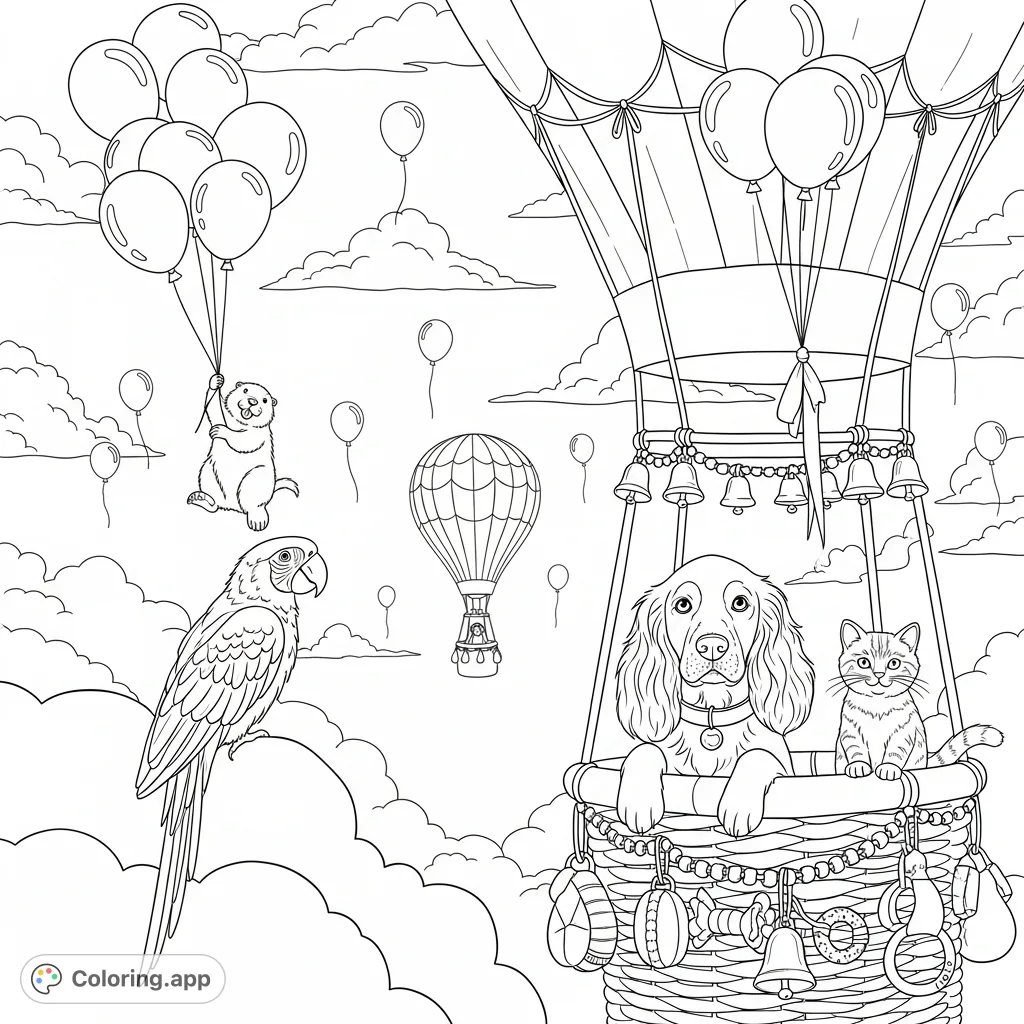 Whimsical Sky Adventure with Animals - Coloring.app