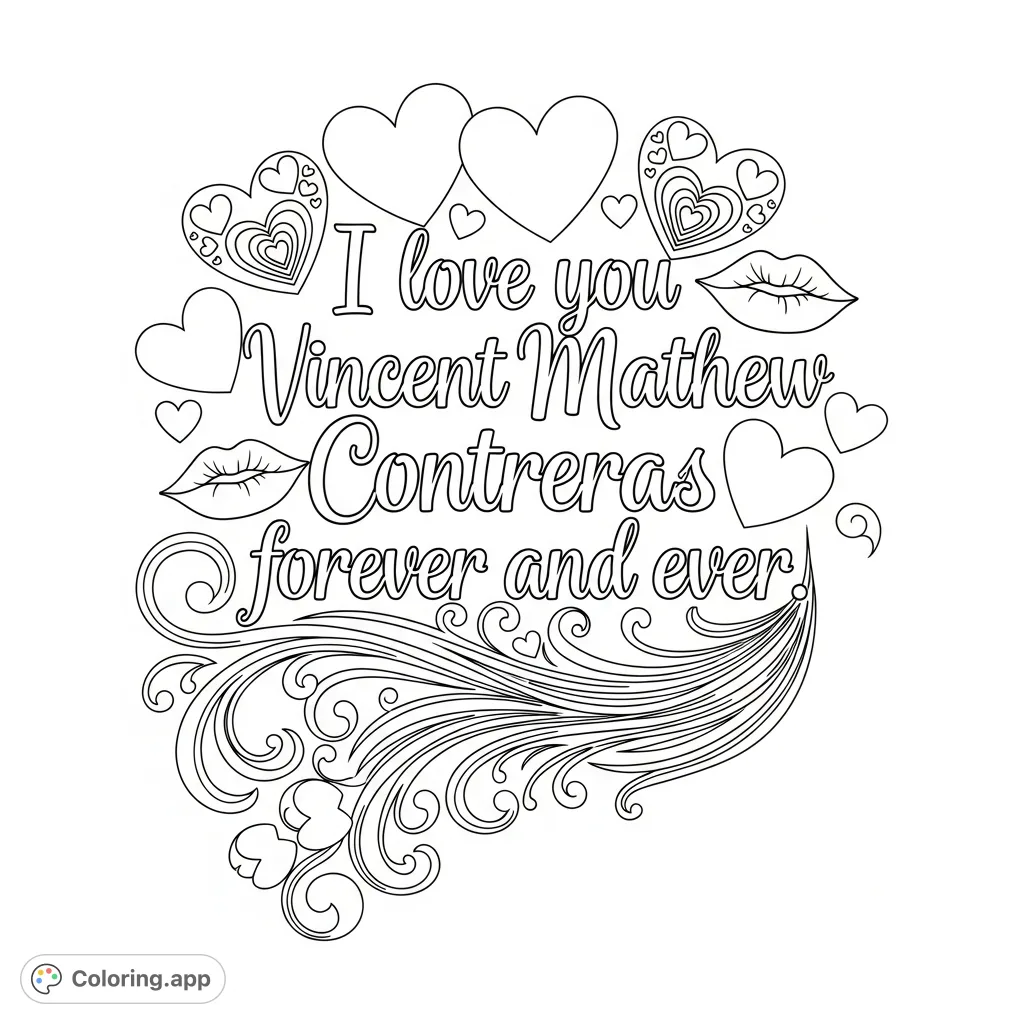Love Message Calligraphy Swirls - Coloring.app