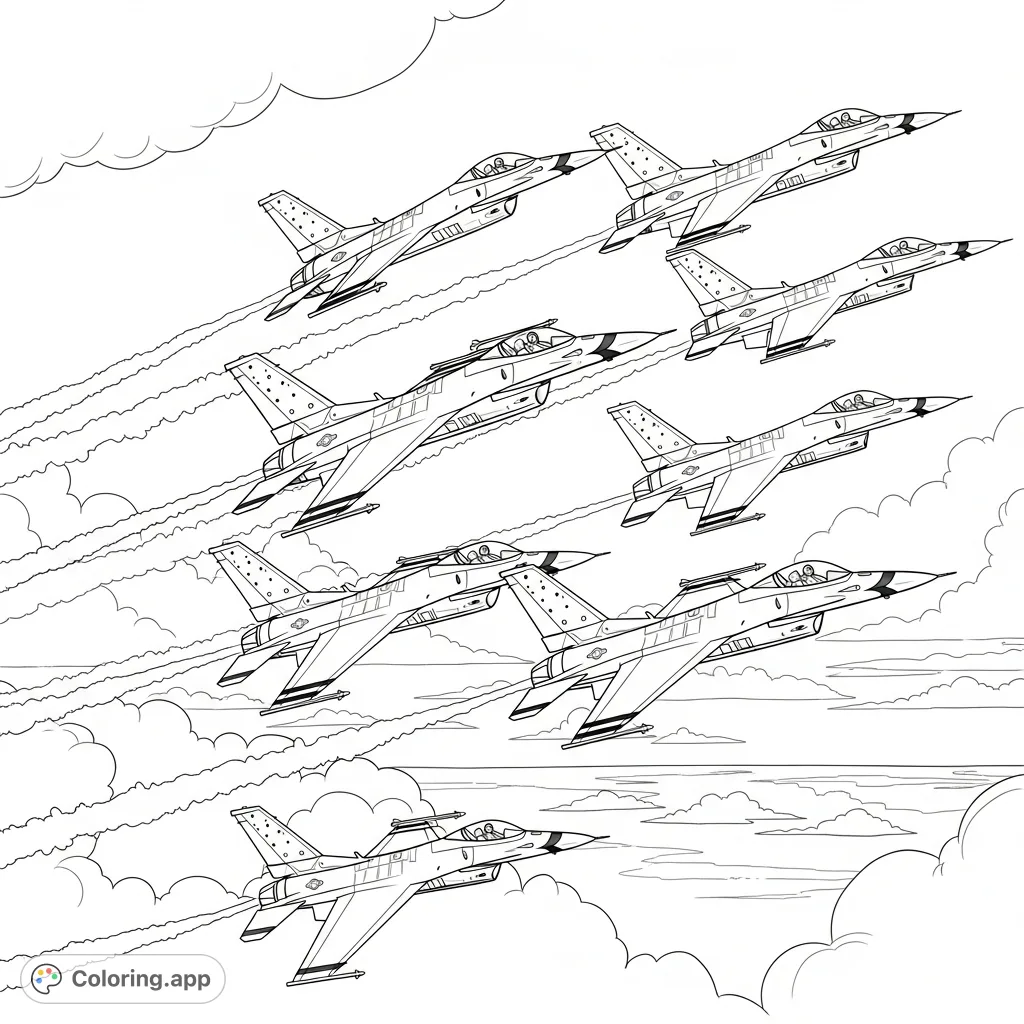 Thunderbirds F-16 Jet Formation - Coloring.app