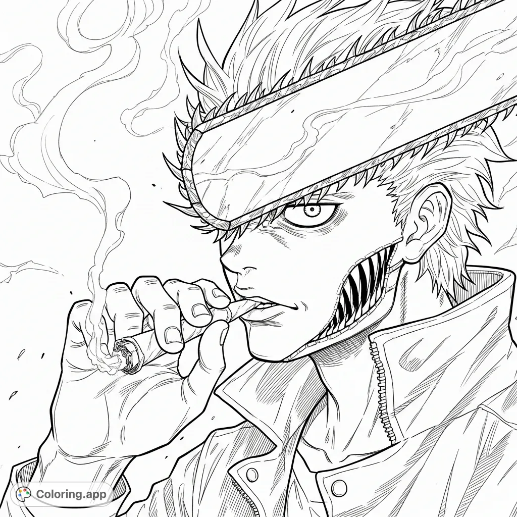 Chainsaw Man Smoking - Coloring.app