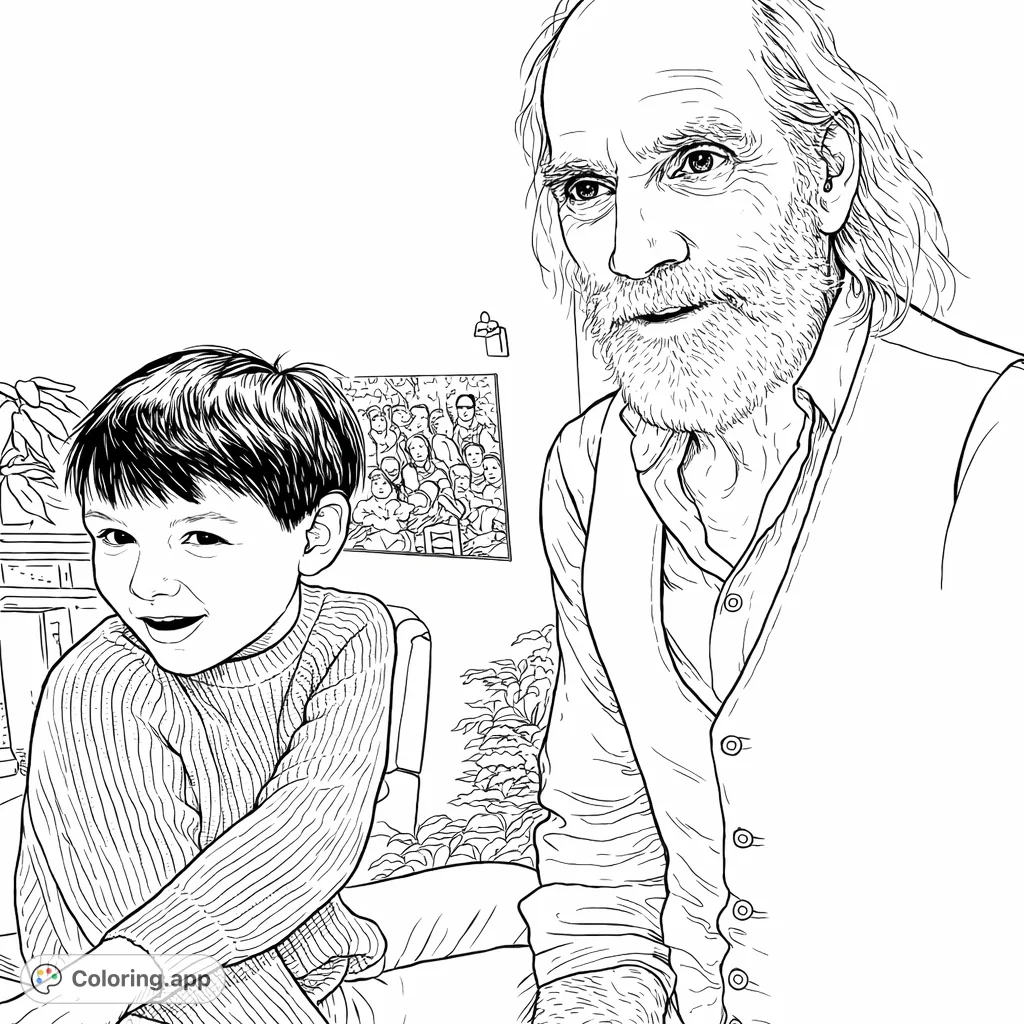 Grandfather and Grandson Moment - Coloring.app