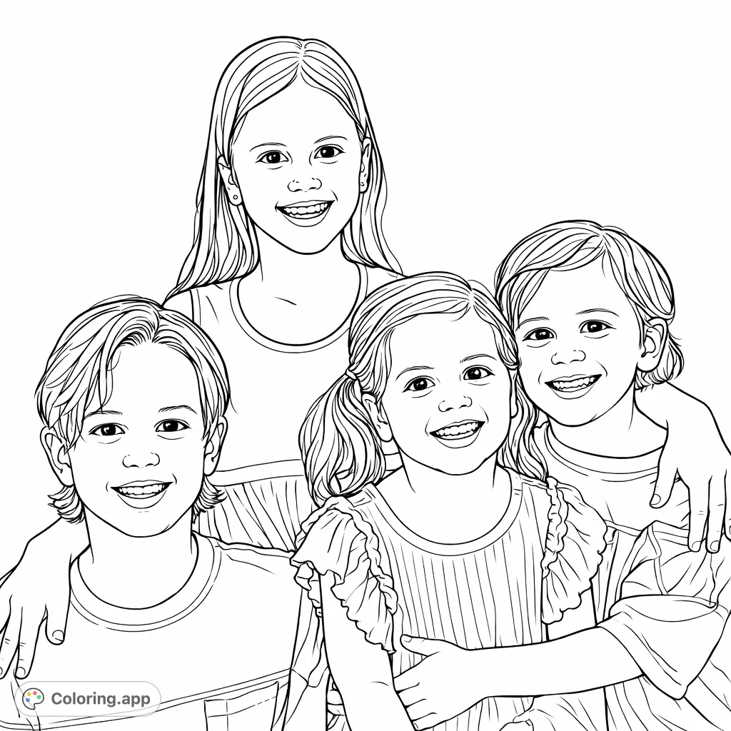Smiling Children Group Portrait - Coloring.app