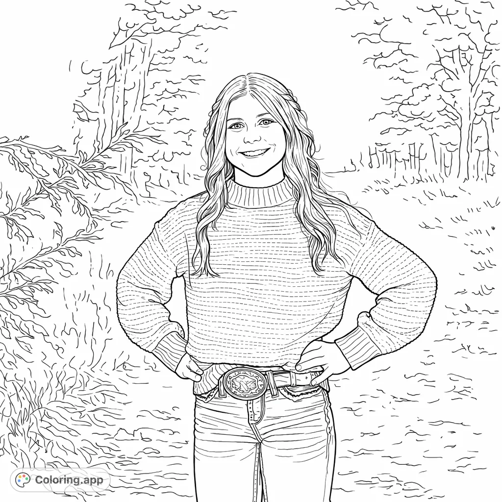 Smiling Girl in Outdoor Scene - Coloring.app