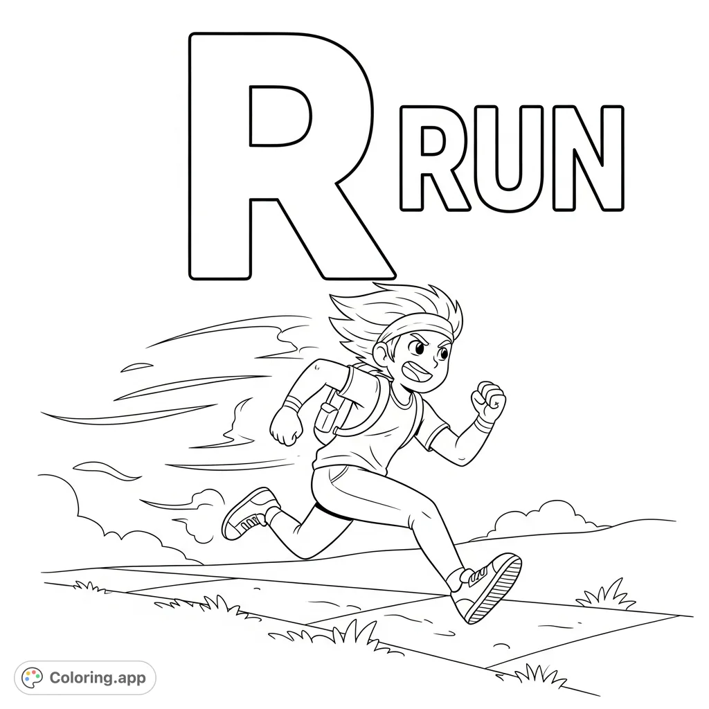 Running Character Alphabet R - Coloring.app