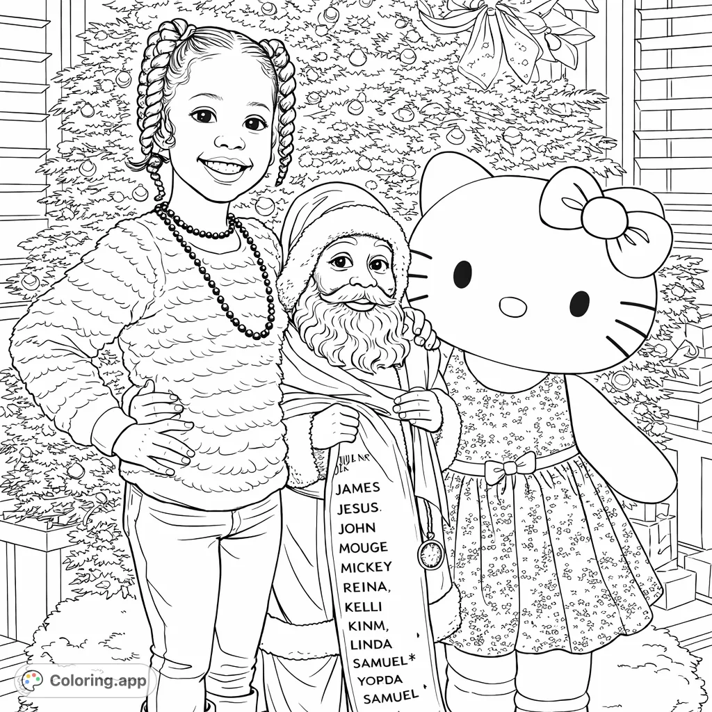 Holiday Trio with Santa and Hello Kitty - Coloring.app