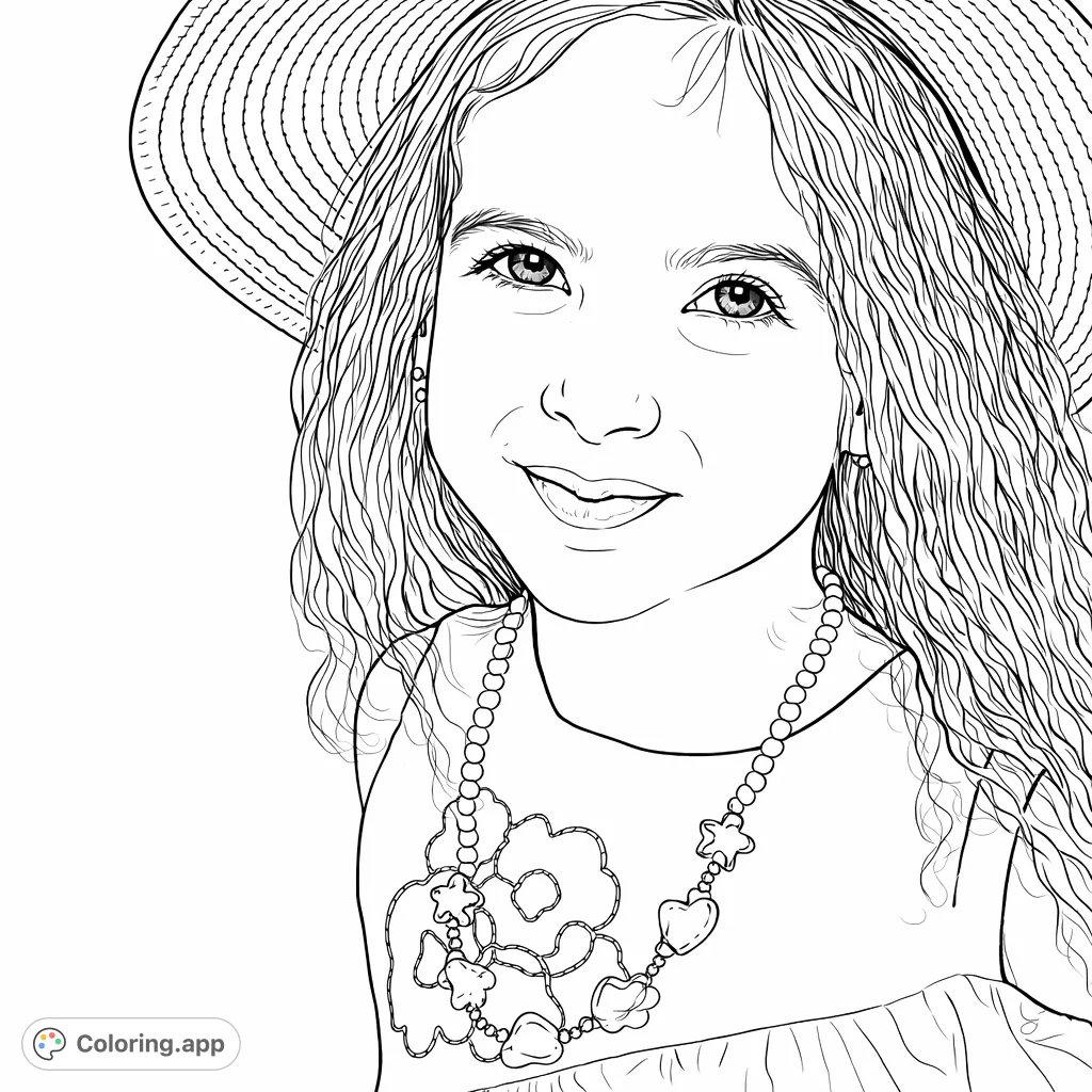 Girl with Textured Hat - Coloring.app