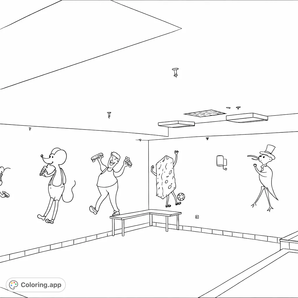Playful Room Wall Characters - Coloring.app