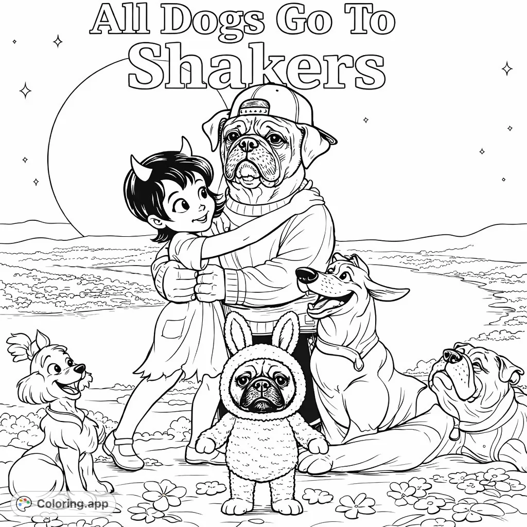 Dog Friends Under Moonlight City - Coloring.app