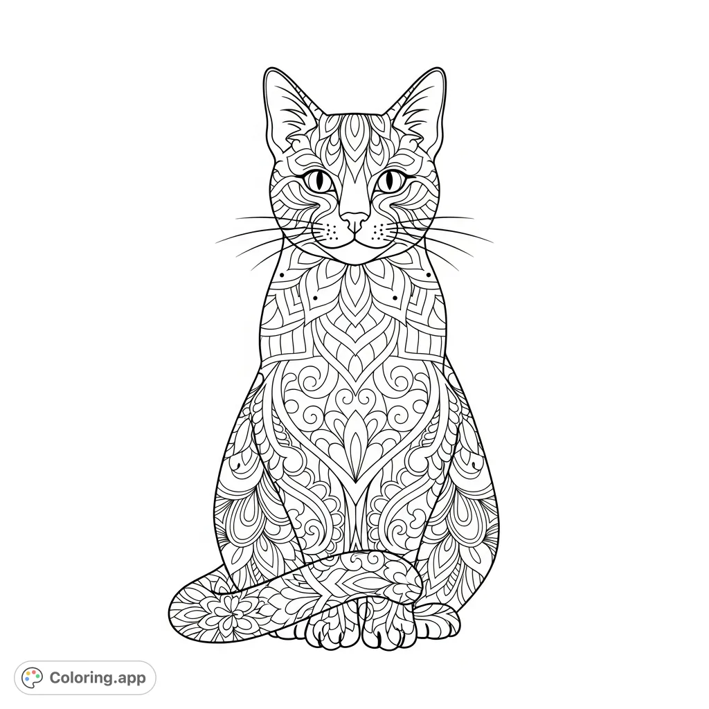 Elegant Cat Mandala - Coloring.app