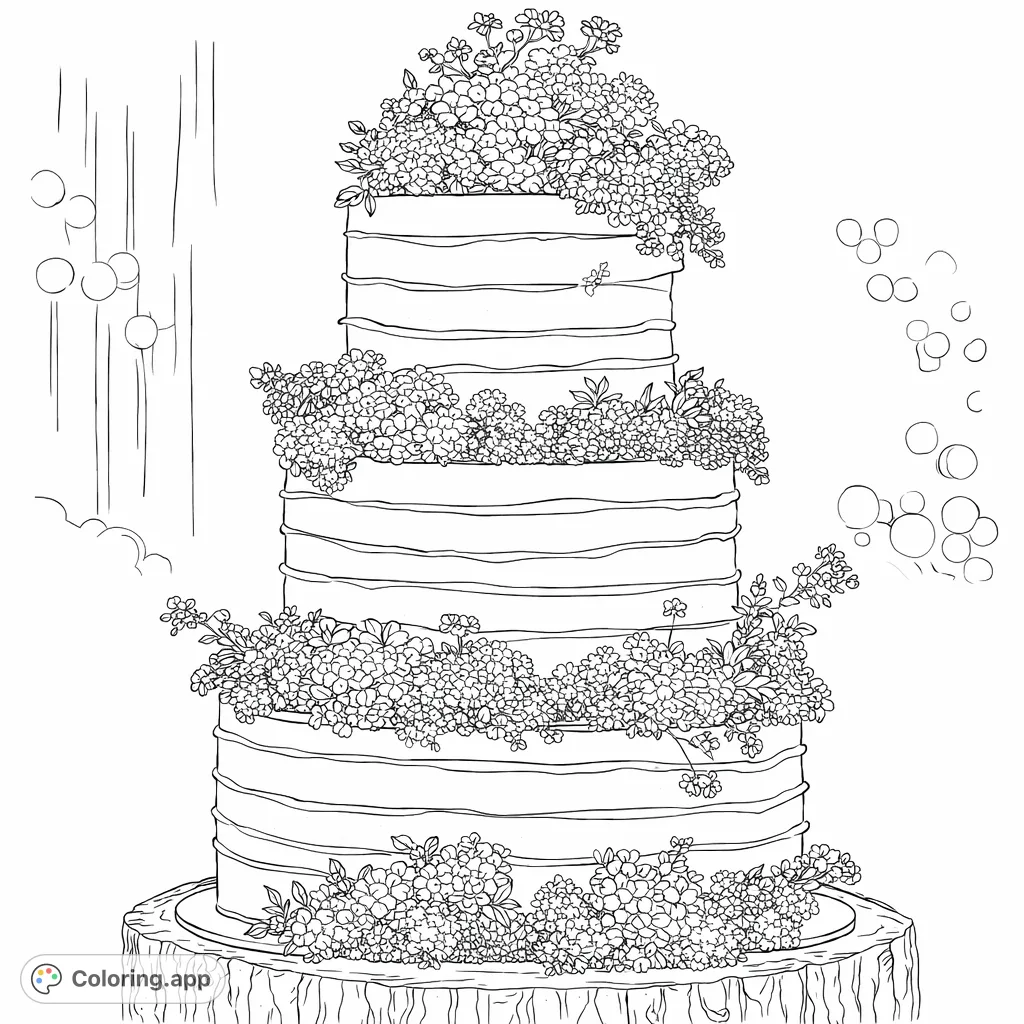 Three-Tiered Floral Celebration Cake - Coloring.app