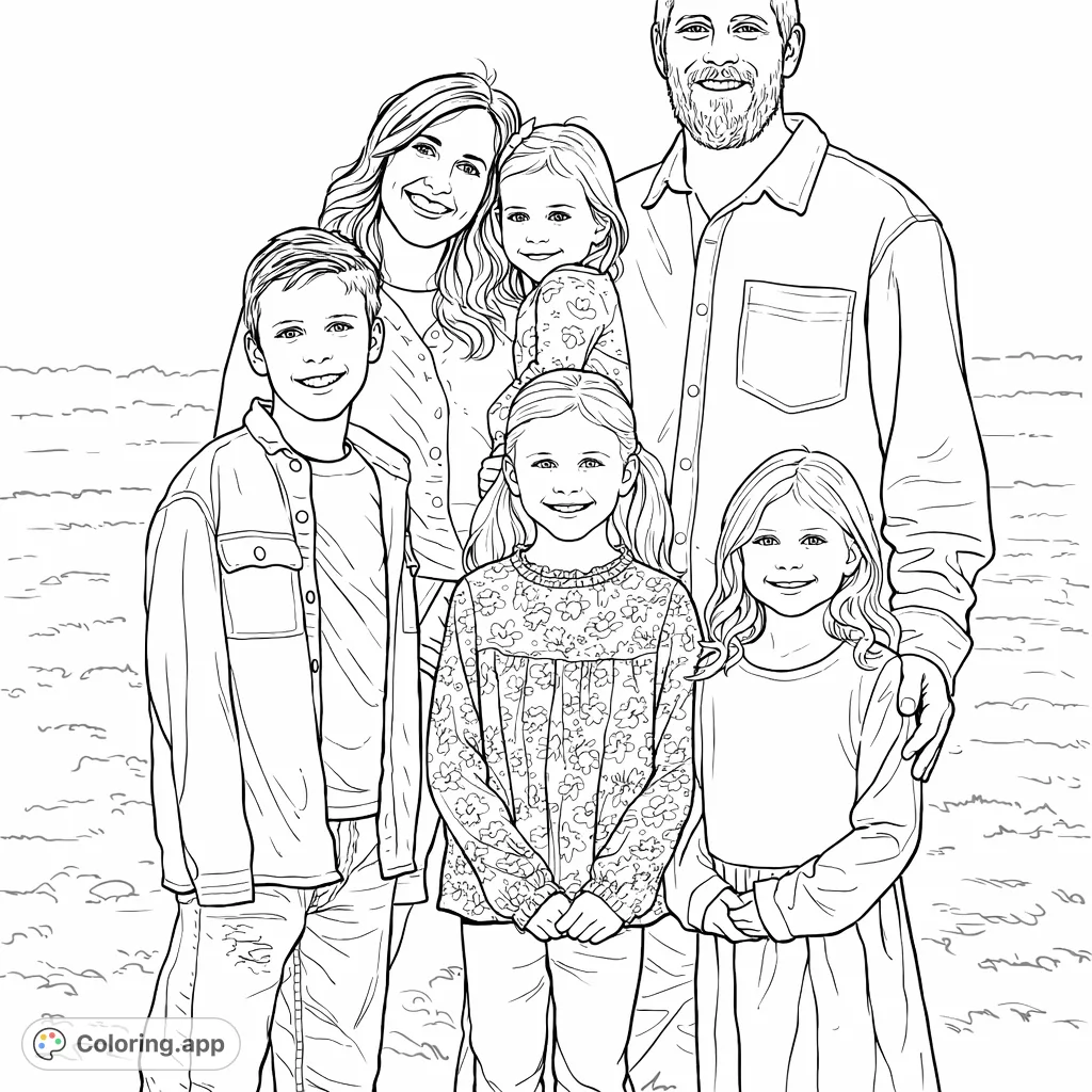 Joyful Family Outdoor Portrait - Coloring.app