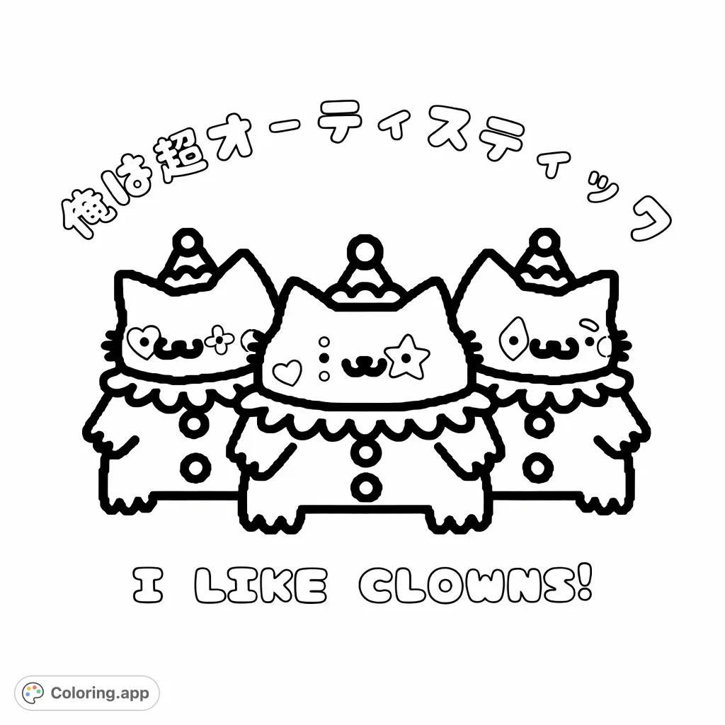 Whimsical Clown Cats Parade - Coloring.app