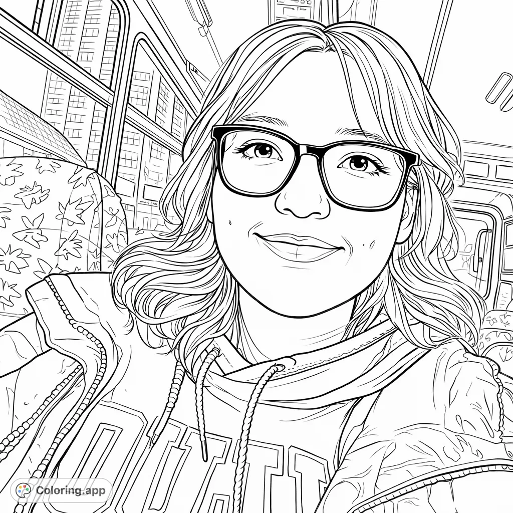 Smiling Commuter with Glasses - Coloring.app