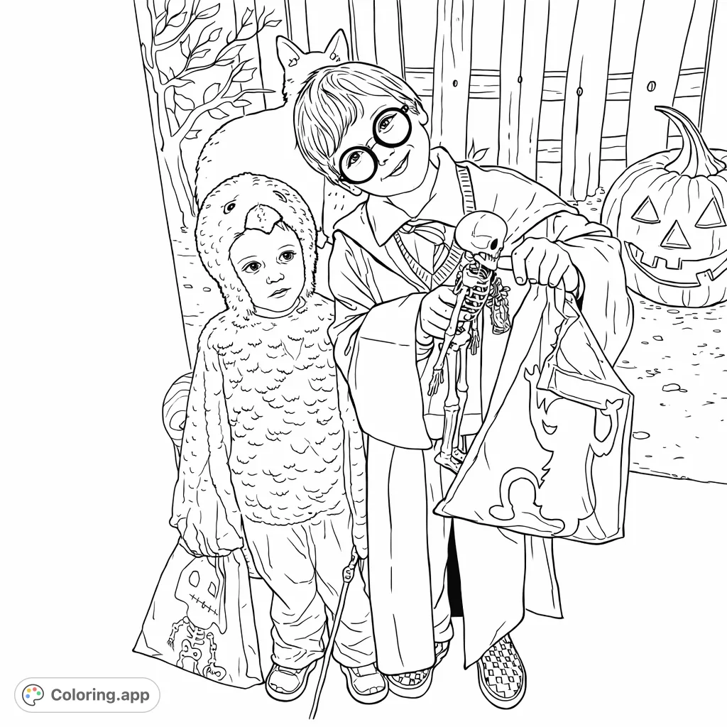 Magical Owl and Wizard Duo - Coloring.app