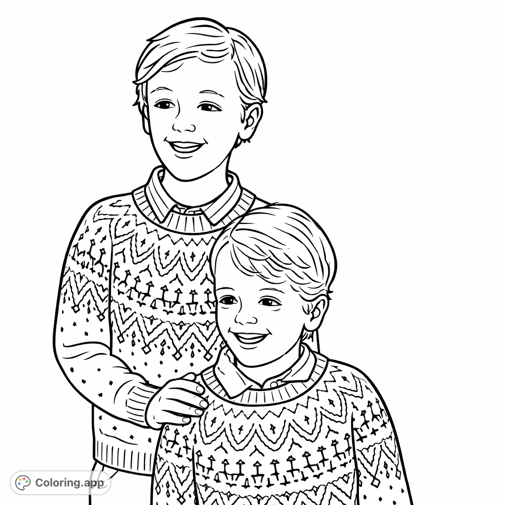 Smiling Brothers Sweater Fun - Coloring.app