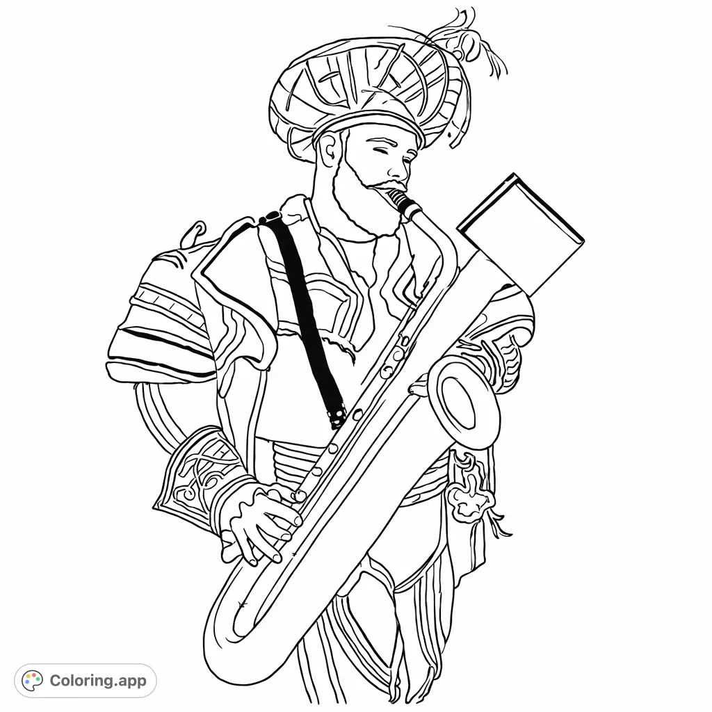 Festive Musician with Saxophone - Coloring.app