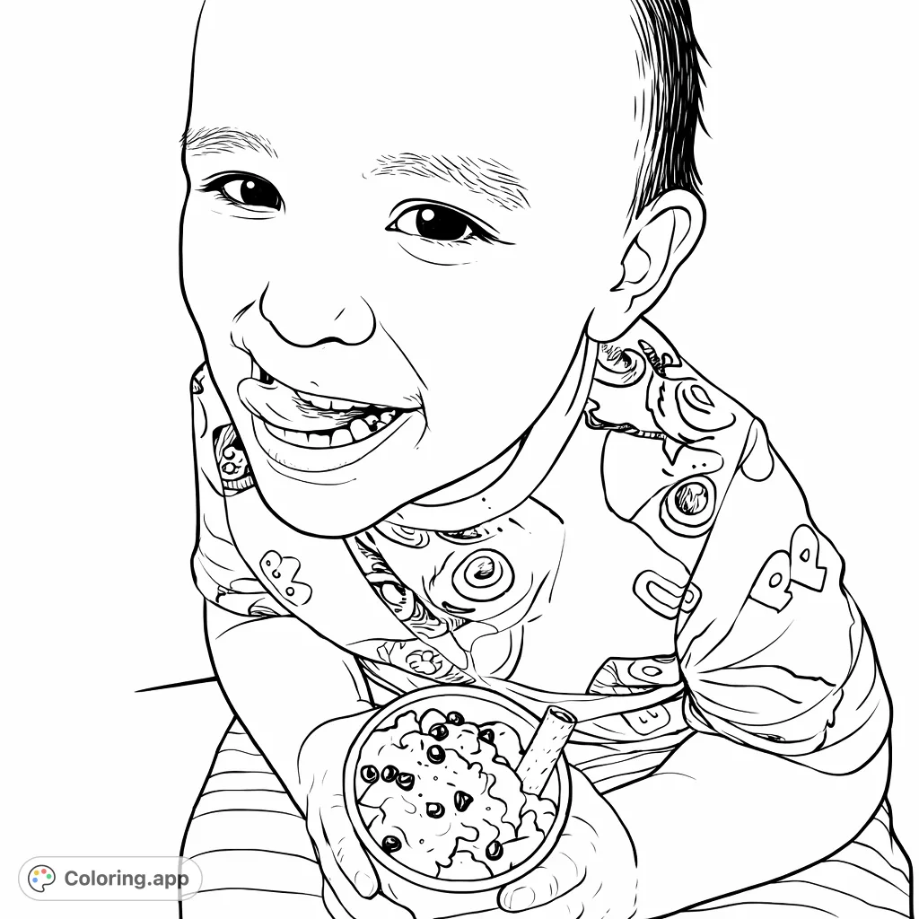 Happy Child with Sweet Treat - Coloring.app