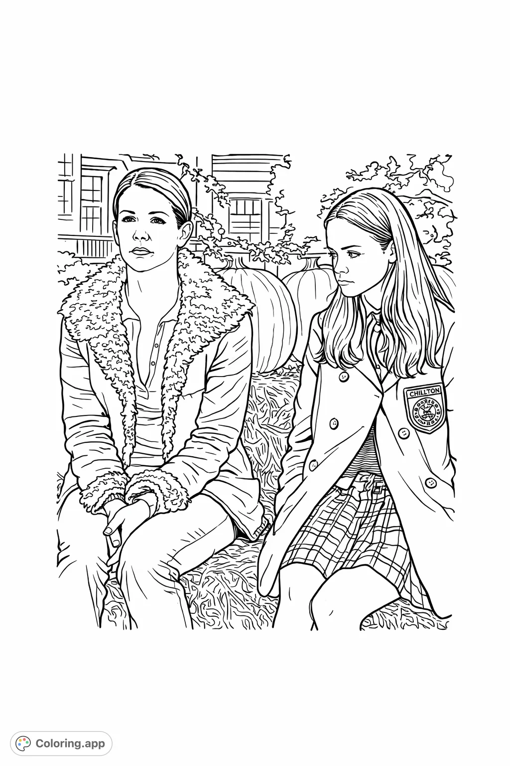 Autumn Friends on Hay Bales - Coloring.app