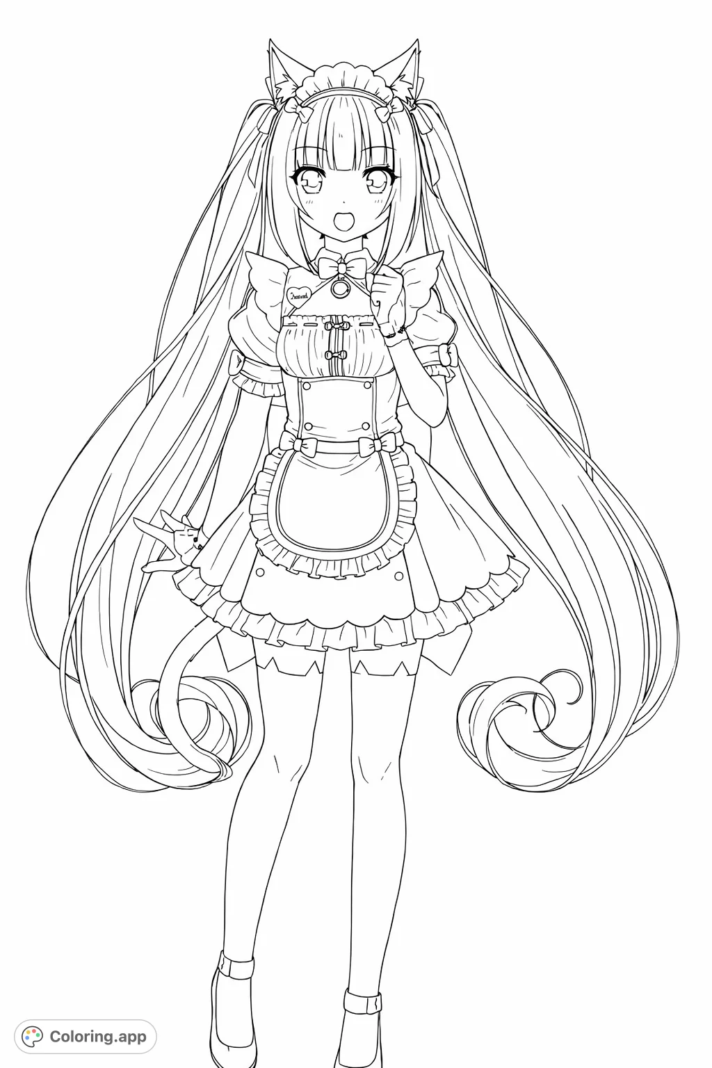 Anime Cat Maid Character - Coloring.app