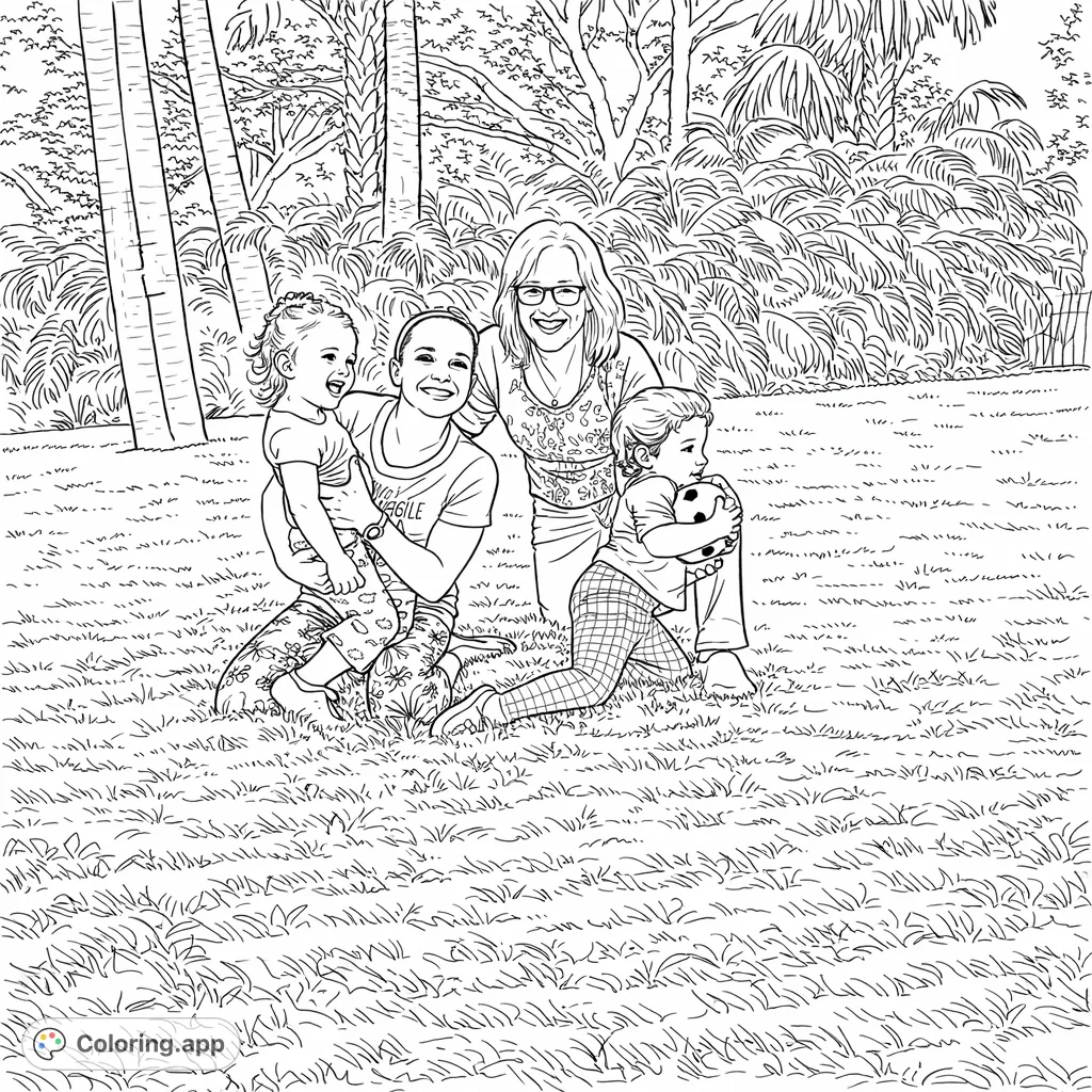 Joyful Family Outdoor Portrait - Coloring.app