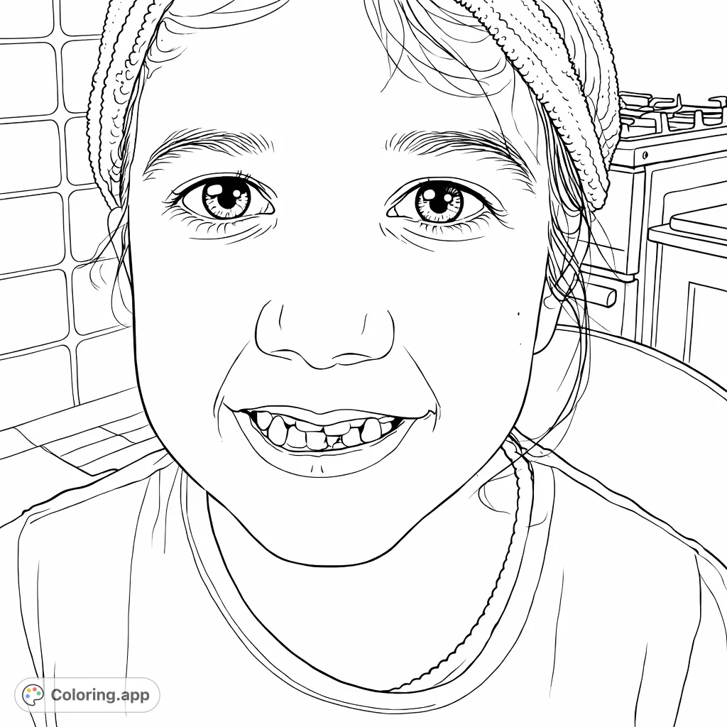Joyful Girl with Missing Tooth - Coloring.app