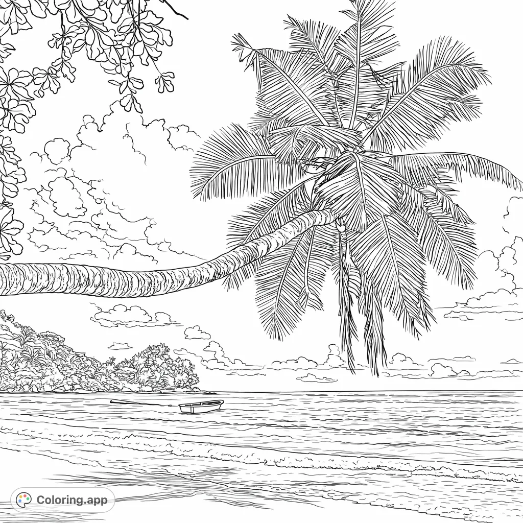 Tropical Beach Palm Tree - Coloring.app
