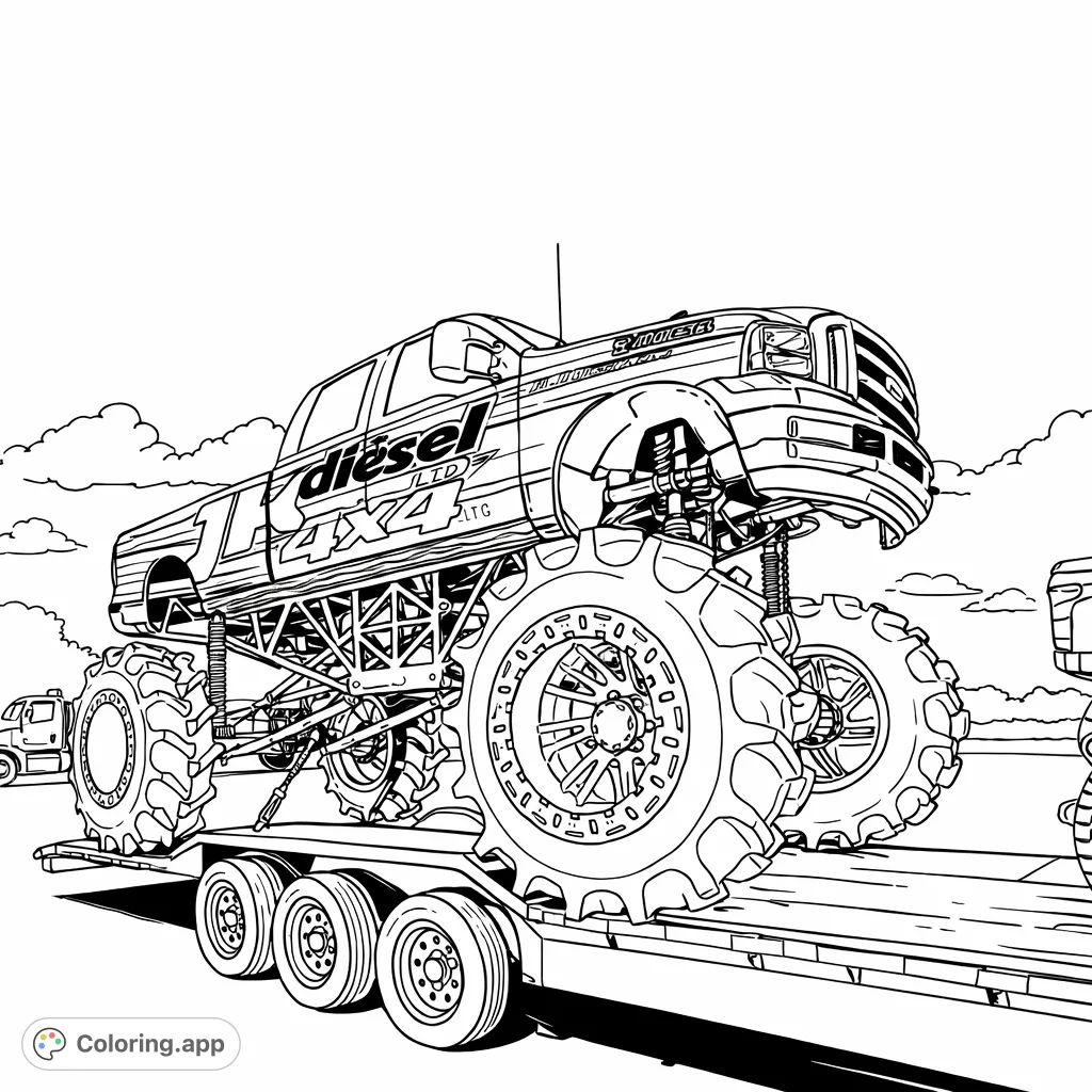 Mighty Monster Truck Transport - Coloring.app