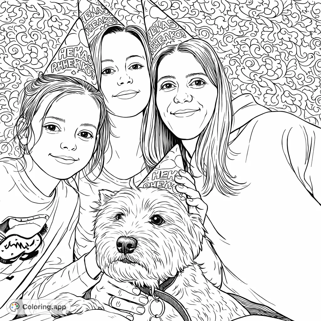 Celebration with Family and Pet - Coloring.app